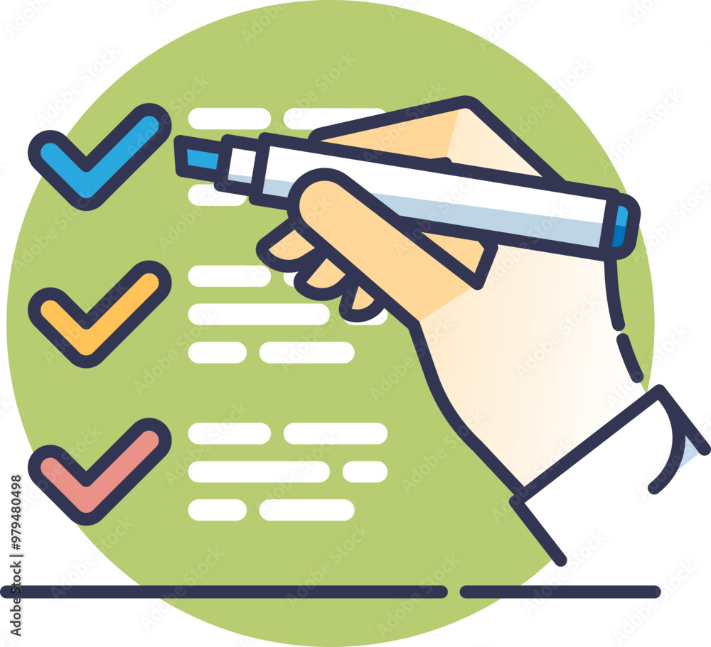 Hand holding a marker making checkmarks on a checklist, symbolizing ...