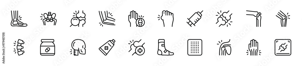 Set of joint pain icons. 20 sets of joint pain icons. Joint pain icons ...