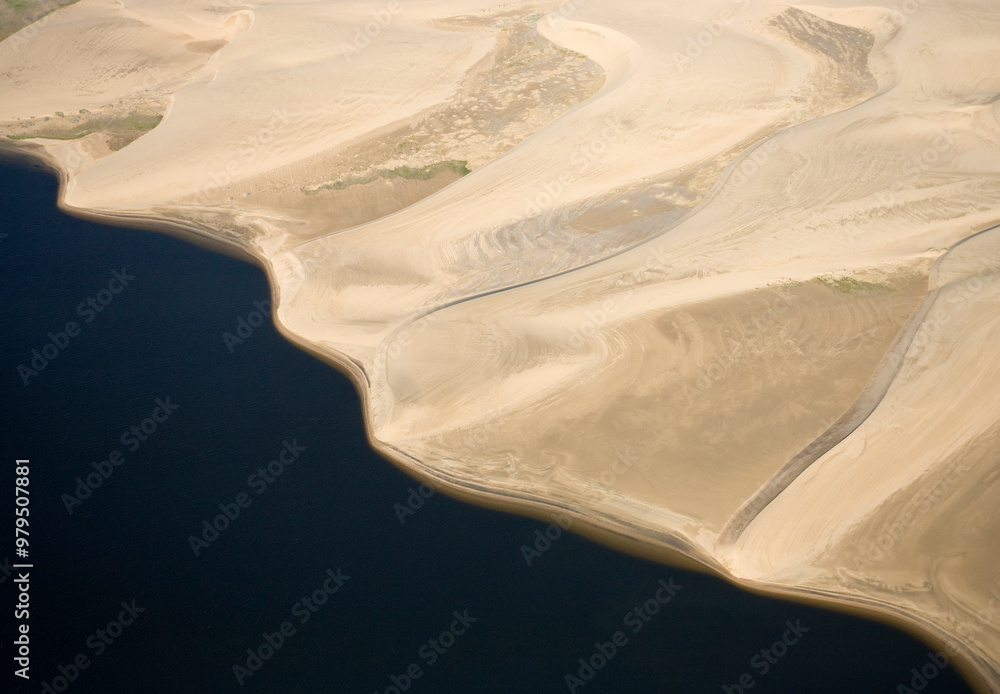 Aerial view of Namib Desert and Atlantic Ocean south of Walvis Bay ...