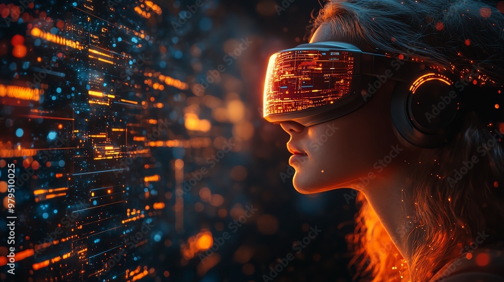 Virtual reality scene of a user building a website in a 3D environment, immersive web ...