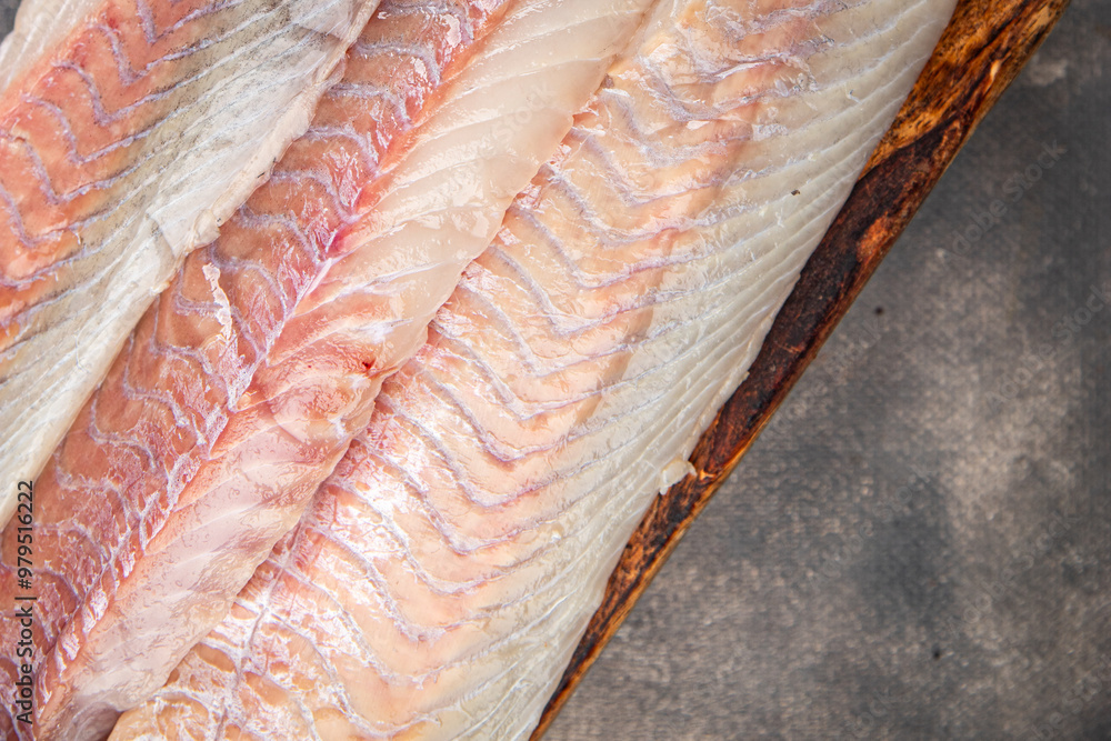 fillet raw white fish cod or halibut fresh meal food snack on the table ...