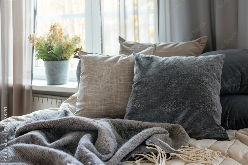 2021 trendy colors illuminating ultimate gray cushions stack on bed for ...