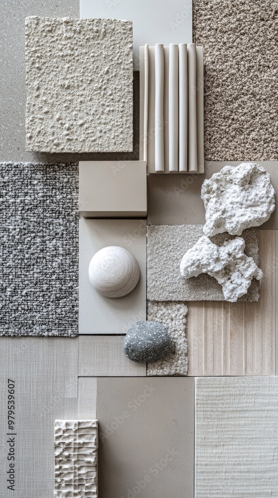 Vertical flat lay composition in snowbound, stucco, rocky river ...