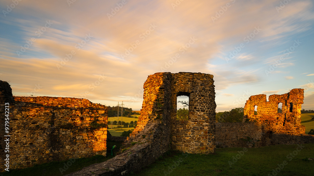 Perimeter walls of the collapsed Borotín castle in the Tábor district ...