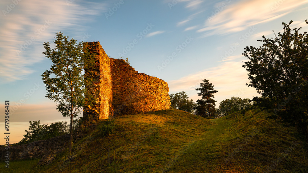 Perimeter walls of the collapsed Borotín castle in the Tábor district ...