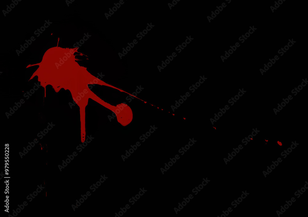 Red blood splatter spots and leaking blemishes on a black background ...
