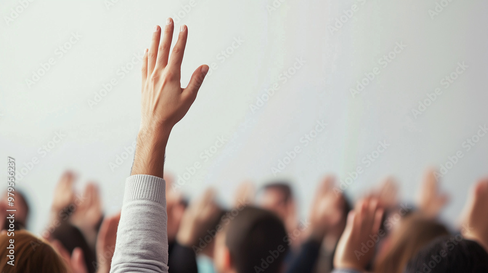 A close-up of a raised hand in a crowd, symbolizing participation ...