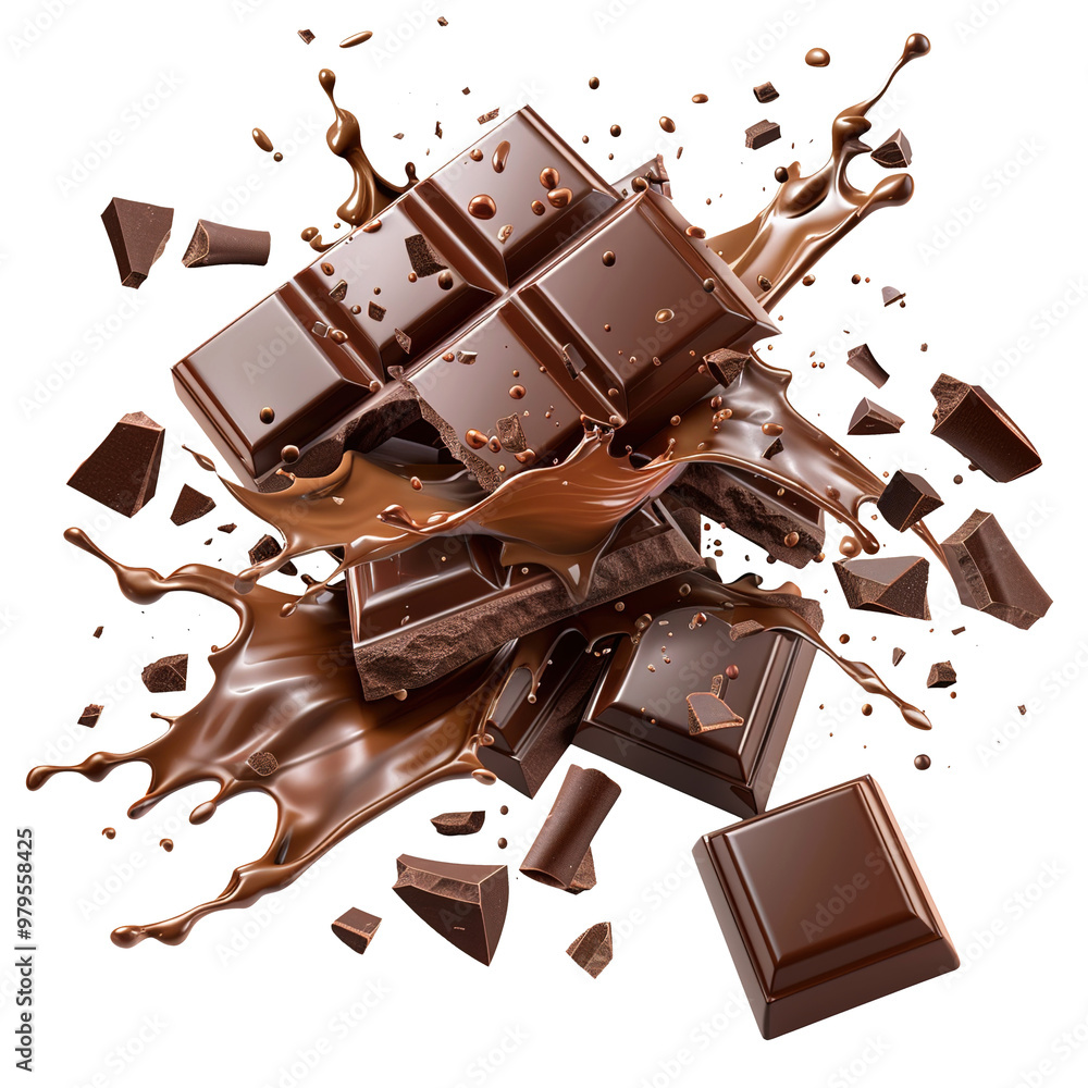 chocolate bar with chocolate splash isolated on transparent background ...
