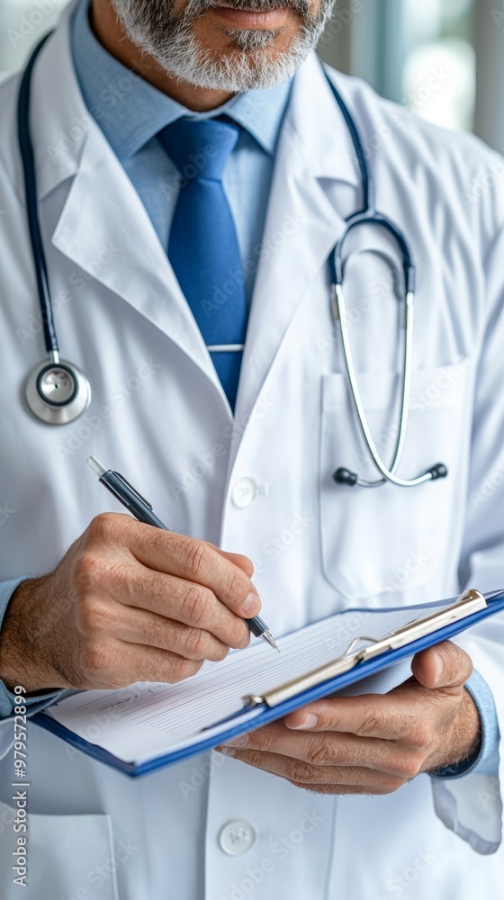 Doctor writing notes on a clipboard during a physical exam, health ...