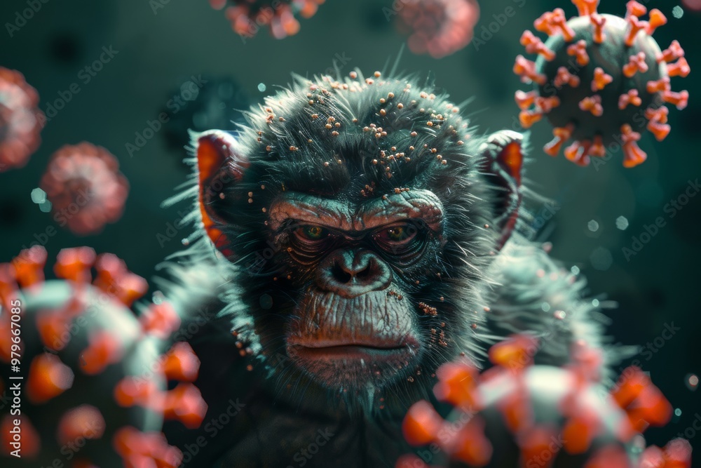 Menacing monkey head highlighting health threats and biological risks ...