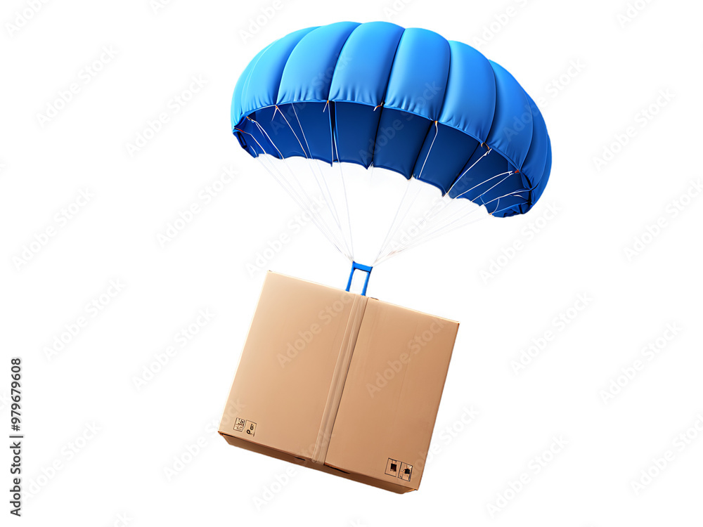 Blue_box_with_a_flying_parachute_–_A_3D_illustration_of_cargo_delivery ...
