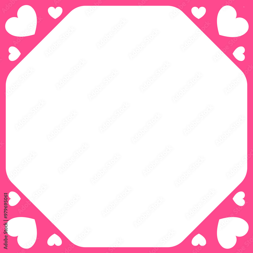 pink octagon frame and heart on corner Stock Illustration | Adobe Stock