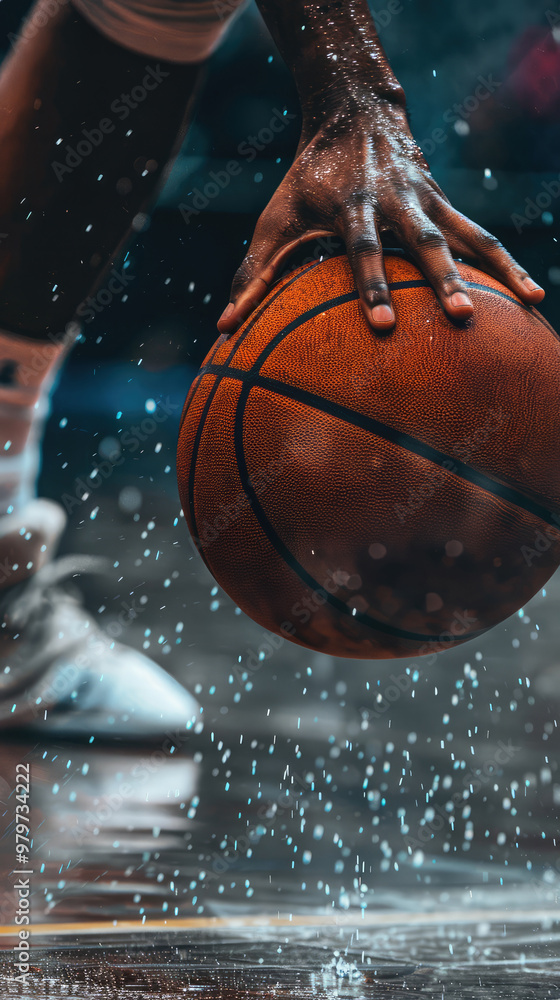 Basketball player dribbling on court. Close-up of ball control. Sports ...