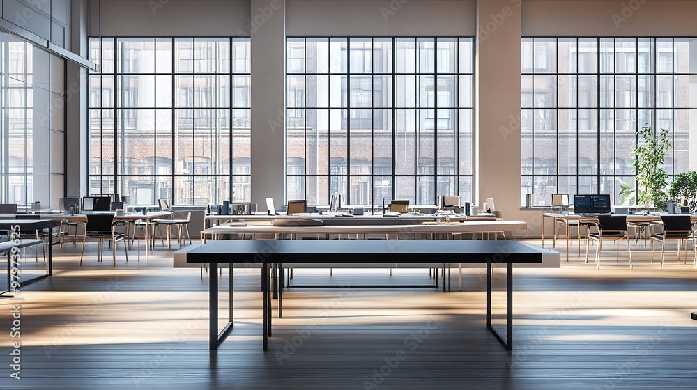 hyper modern tables in perpendicular and grid formation office layout ...