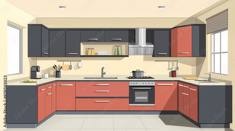 Modern modular l shaped kitchen with dual tone of gallantry ivory oak ...