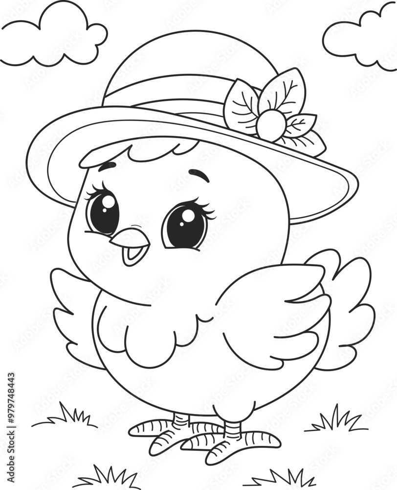 Coloring page outline of cartoon smiling cute little chick. Colorful ...