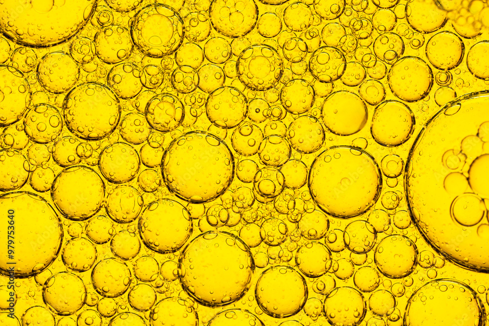 Yellow Macro Drink Bubbles,golden drops of oil or serum surface ...