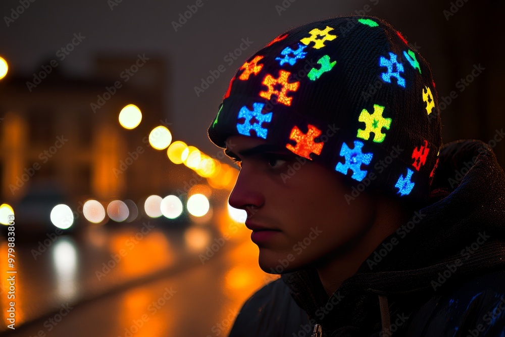 Man in silhouette wearing puzzle patterned cap symbolizing ...