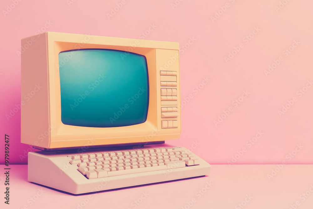 Vintage desktop computer from the 1980s with CRT monitor and keyboard ...
