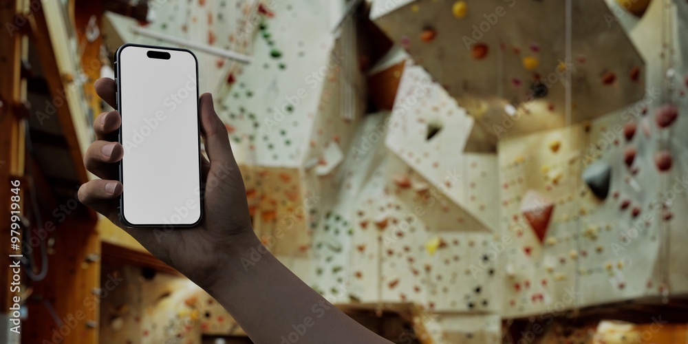 Caucasian White male using smartphone with a blank white screen ...