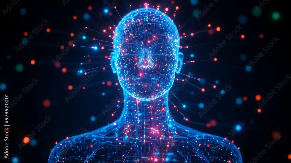 Illustration of the human body with acupuncture points highlighted ...