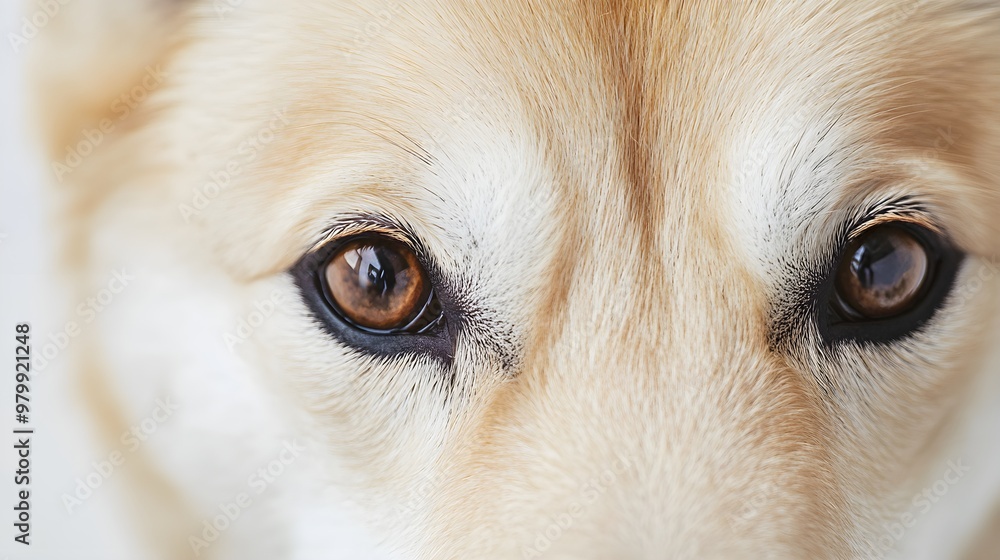 A close-up of a Jindo dog's face, highlighting its expressive eyes and ...