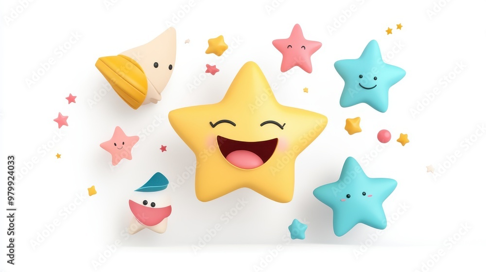 A playful TGIF clip art with animated emojis, colorful stars, and ...