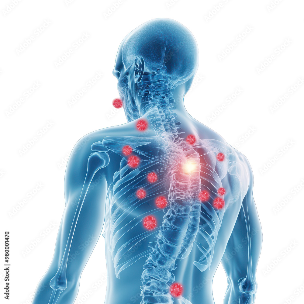 Illustration of a human spine highlighting pain points and body anatomy ...
