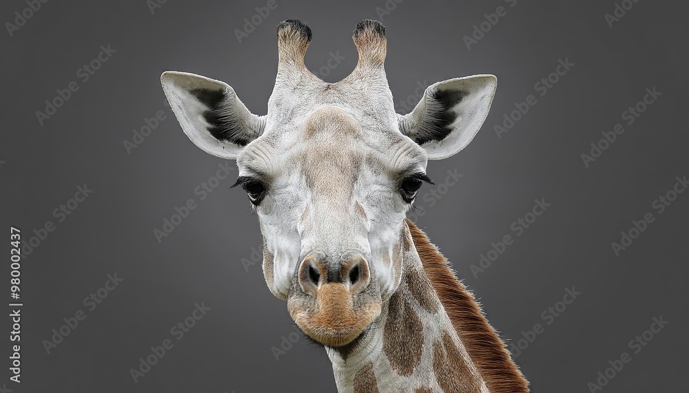 portrait of a giraffe isolated on solid gray background Stock Photo ...