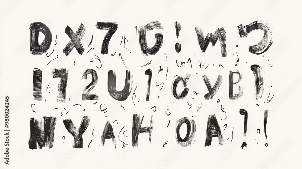 Hand drawn doodle ink pen alphabet. Handwriting font. Letters, numbers ...