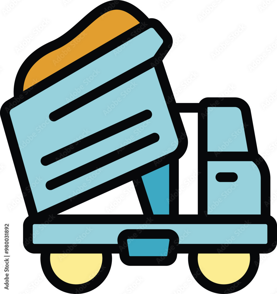 Dump truck unloading cargo at construction site filled outline icon ...
