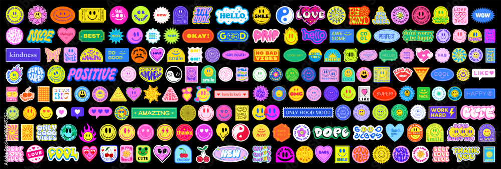 Cool Y2k Stickers Vector Elements Set. Collection Of Funny Pop Art ...
