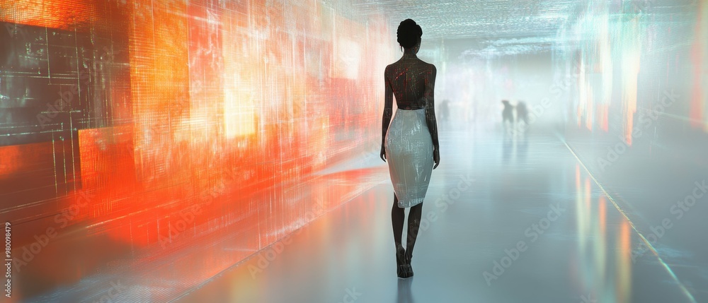 A fashion designer using CAD software and digital mood boards to ...