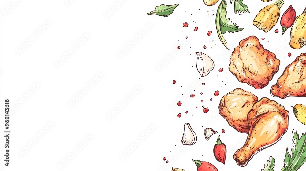 Simple Vector Label Design with Hand-Drawn Food Illustrations of ...