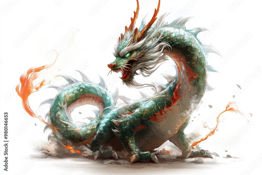 Mythical dragon portrait: artistic depiction of dragon, powerful ...