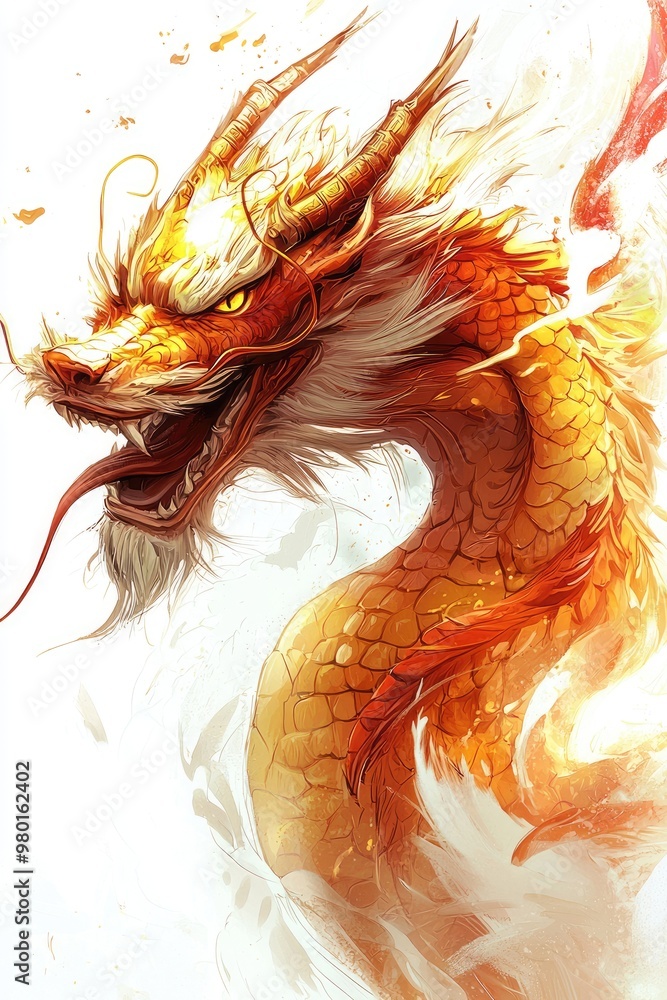 Mythical dragon portrait: artistic depiction of dragon, powerful ...
