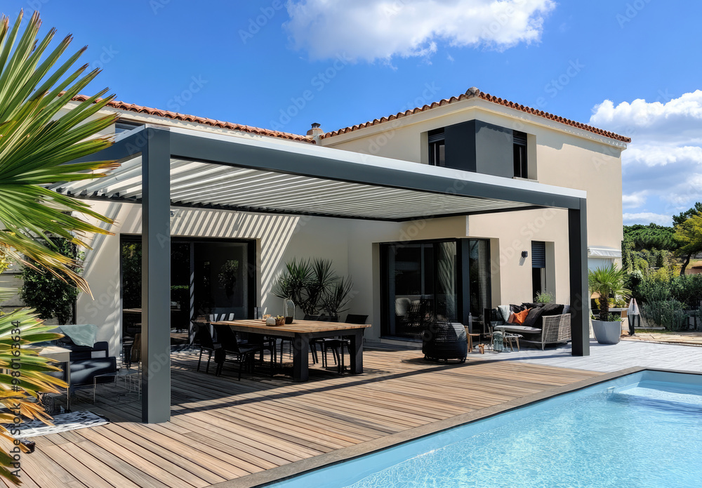 modern aesthetic aluminum patio cover with slats that open and close ...