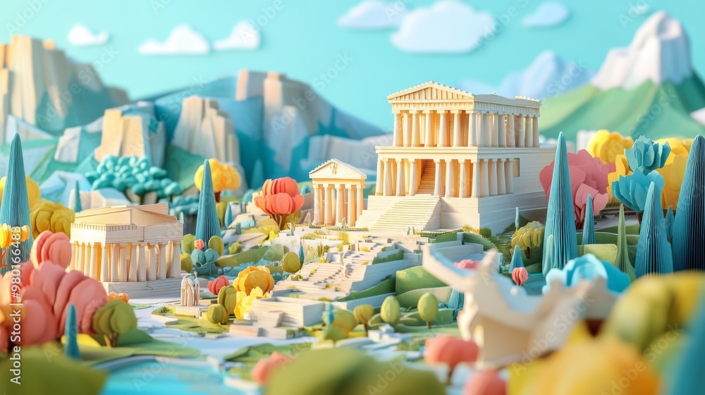 Vibrant Pop-Up Book Scene of Athens with Parthenon and Ruins in ...
