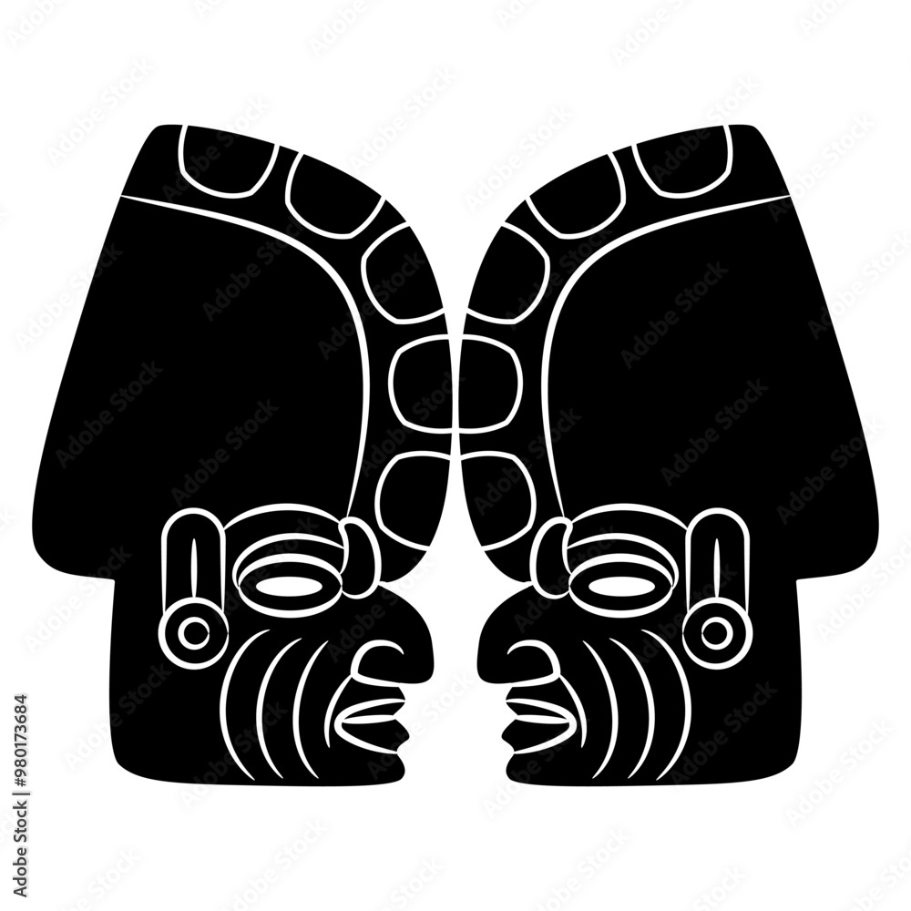 Symmetrical ethnic design with two Totonac human heads. Native American ...