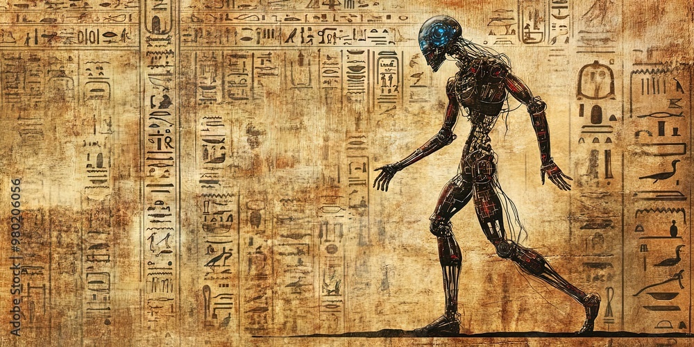 ancient egyptian hieroglyphics drawing of AI robot dominating mankind ...