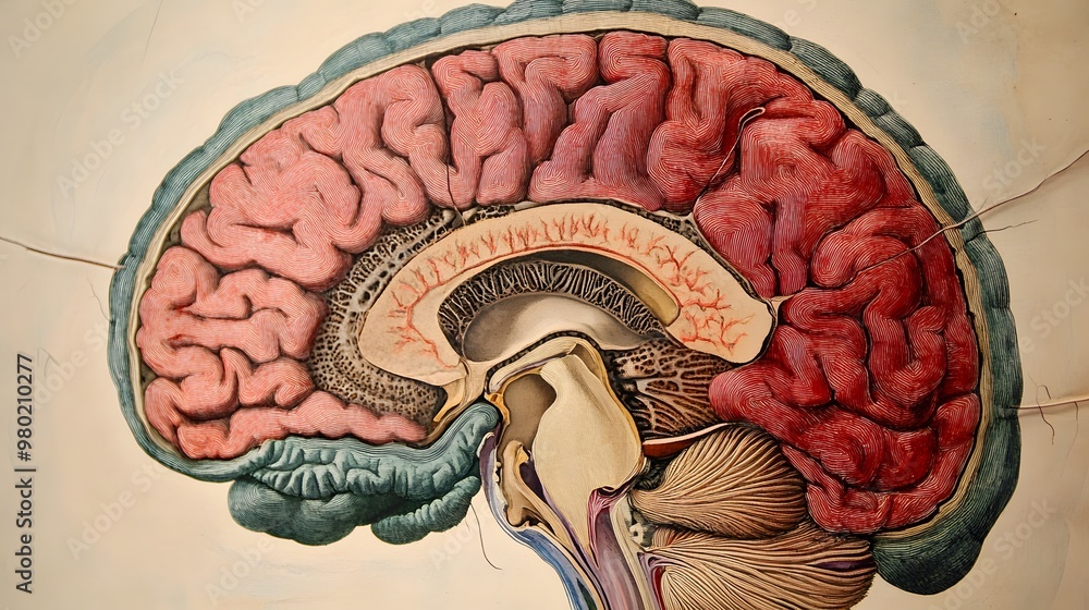 25. Cross-sectional view of the human brain highlighting different ...