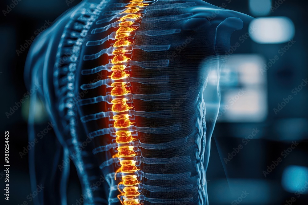 An X-ray highlighting a herniated disc in the lumbar region, explaining ...