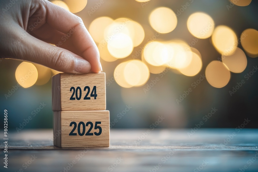 Hand Changing Date On Wooden Cube Calendar From "2024 To 2025" - New ...