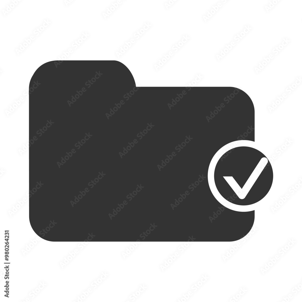 Black Folder Icon with Checkmark for Completed Tasks. folder icon with ...