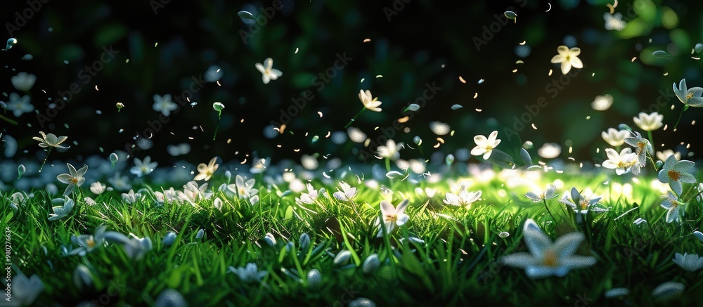 Night Blooming Jasmine Flowers Falling On The Grass In The Garden Image ...