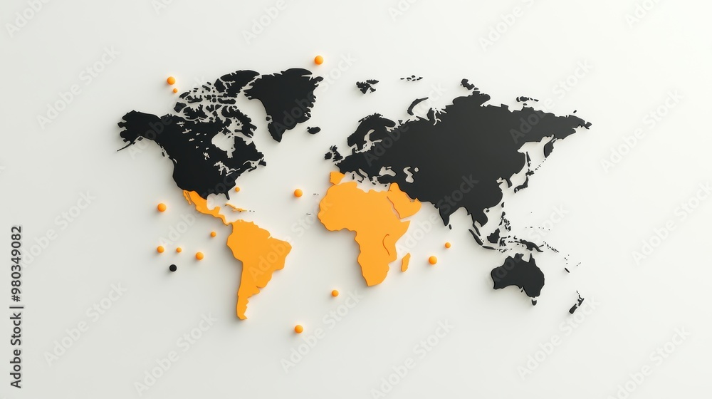 Ilustrace Minimalist World Map with a Focal Point, A minimalist ...