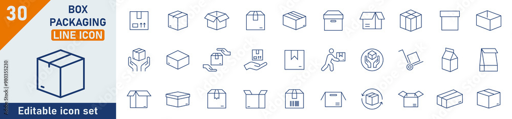 Box and Packaging line icon set. Set of 30 outline icons related to ...