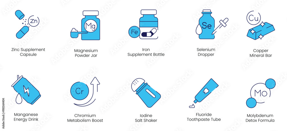 Zinc Supplement, Magnesium Powder Jar, Iron Supplement Bottle, Selenium ...