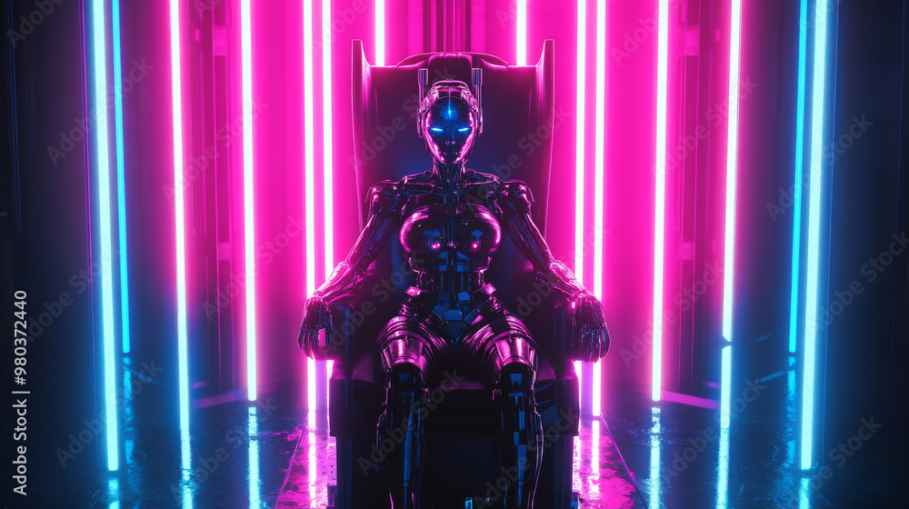 AI or artificial intelligence depicted as a female cyborg queen ...
