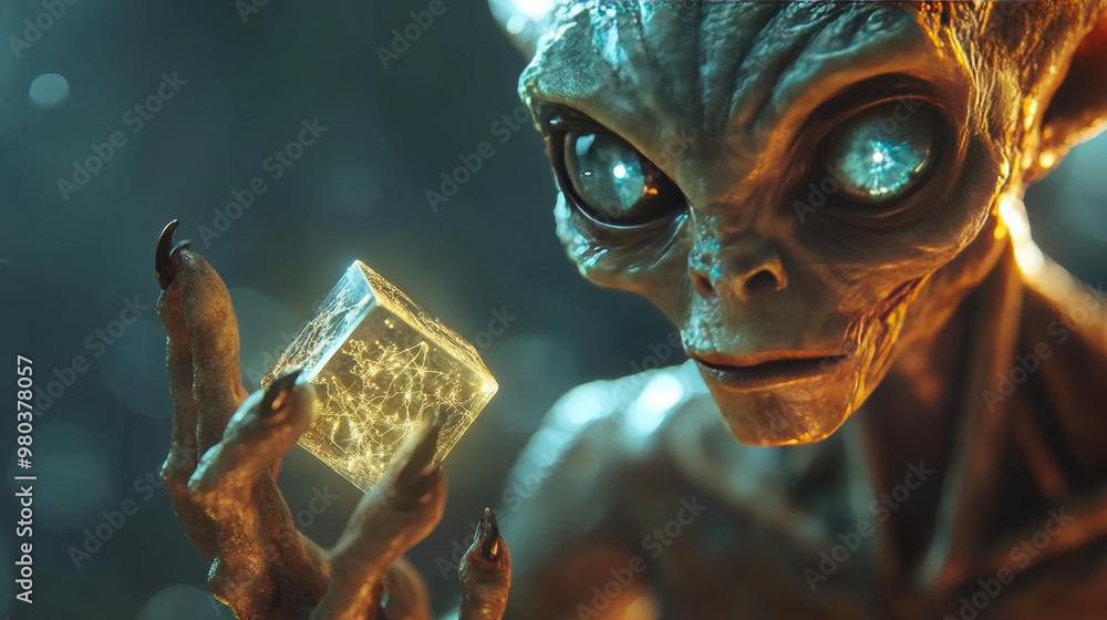 Alien face without a mouth transmitting knowledge telepathically. Sci ...